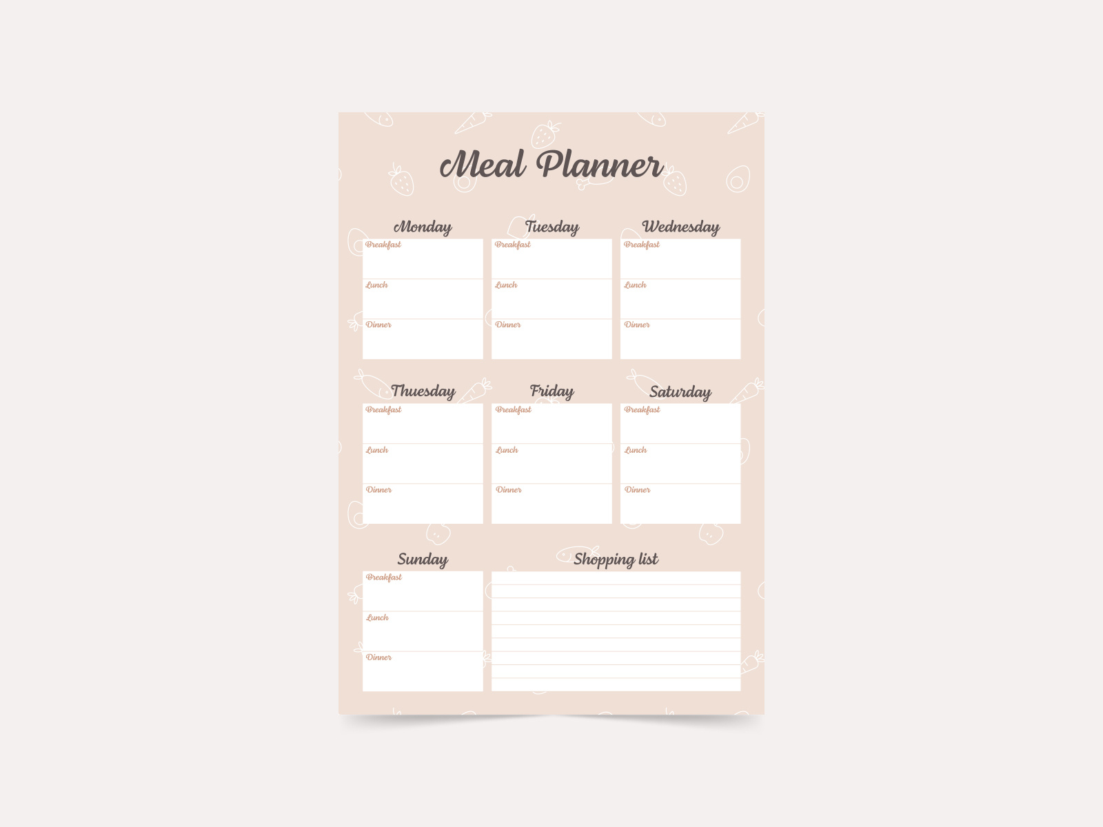 Meal planner template by Yulia on Dribbble