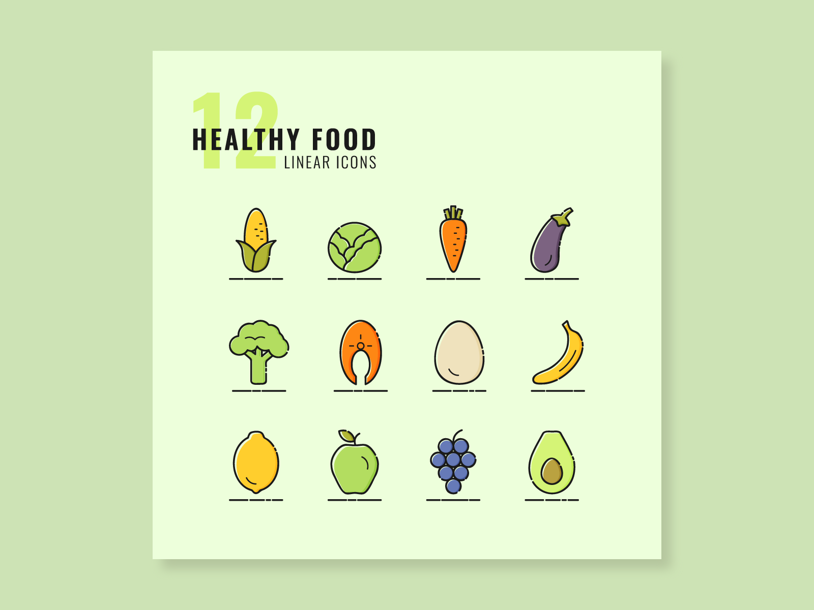 Healthy Food Linear Color Icons by Olha on Dribbble