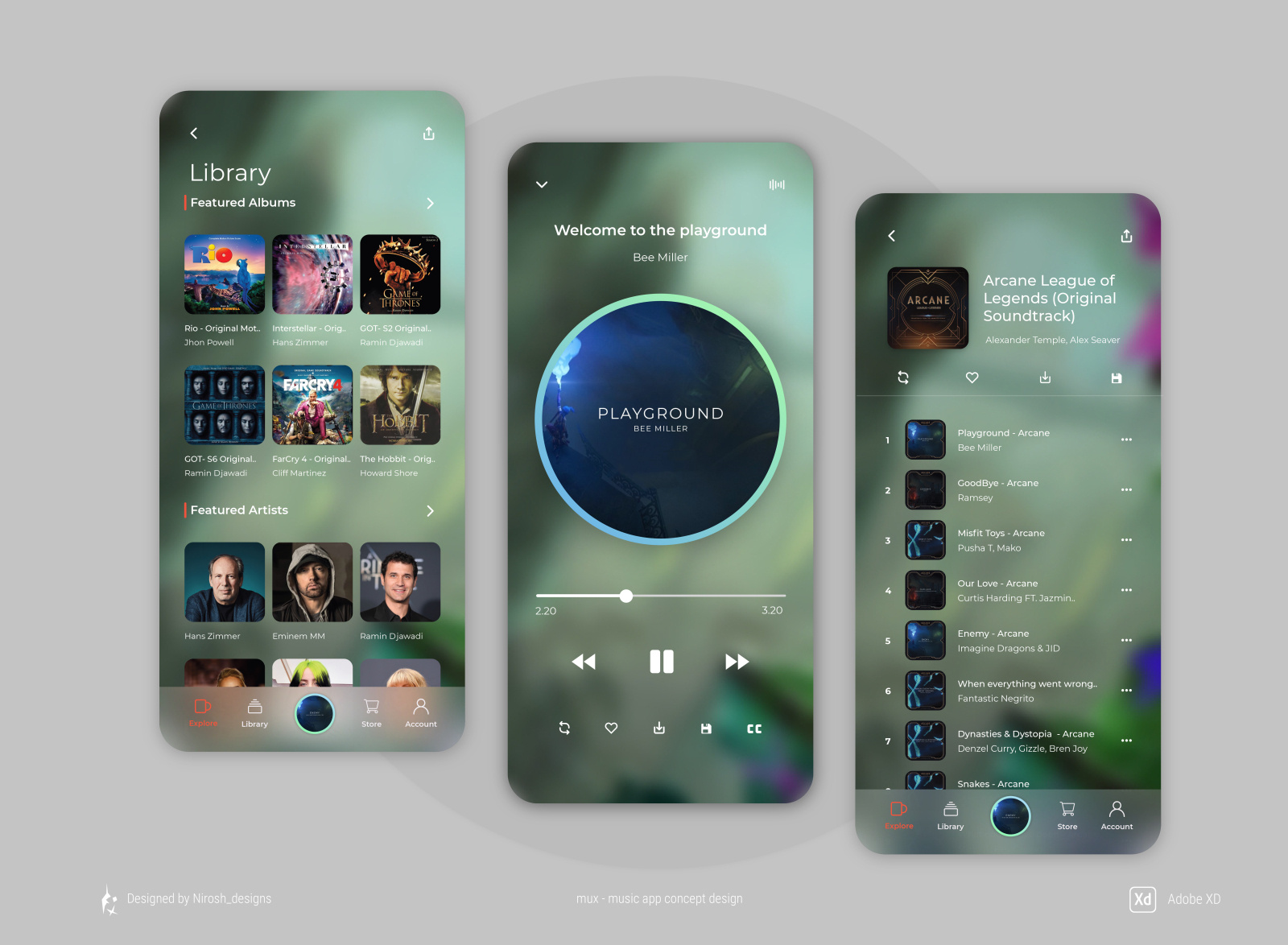 mux; music app UI concept design by Niroshan De Silva on Dribbble