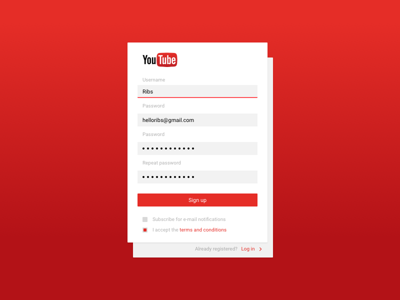 Youtube "Sign Up" concept by Ribs on Dribbble