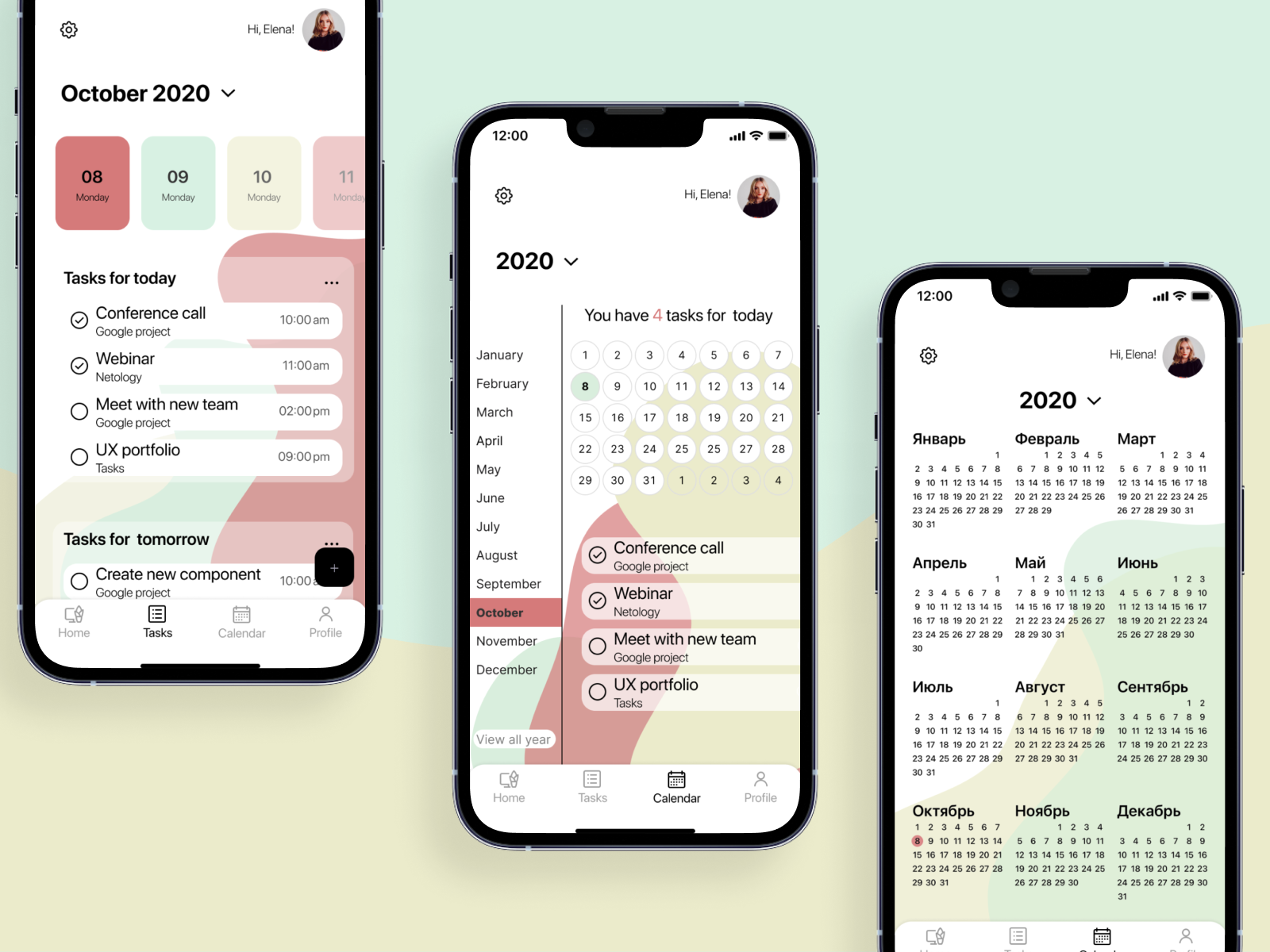 Calendar, Daily UI, Day 038 by Katerina Kopteva on Dribbble