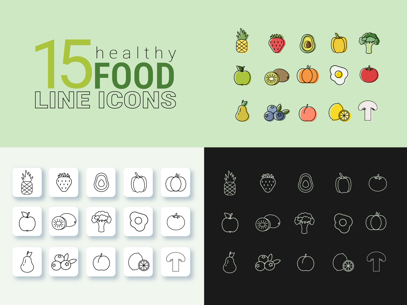 15 Healthy food line icons by Iryna on Dribbble