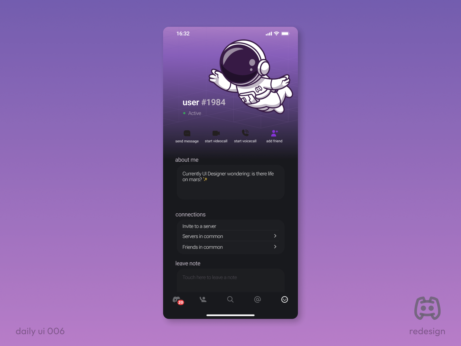 DailyUI #006 - user profile - discord redesign by Isabelle Soares on ...