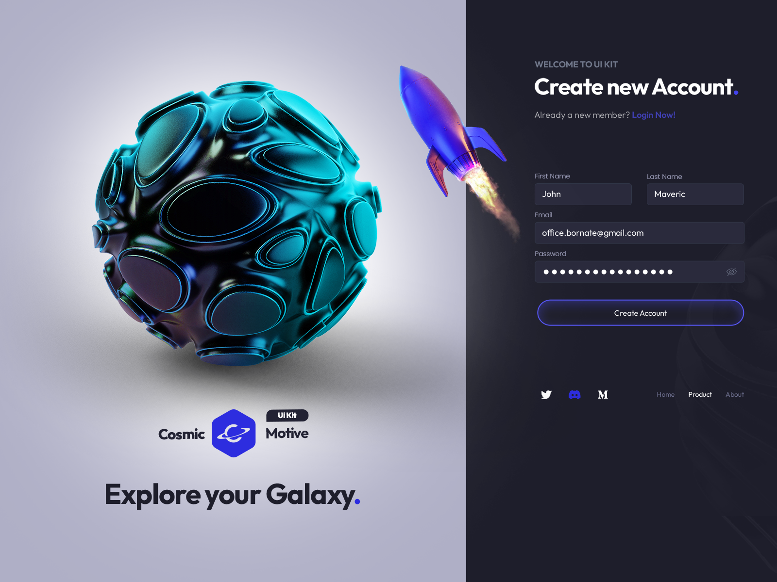Cosmic 3D Login Page by Cosmic Motive on Dribbble