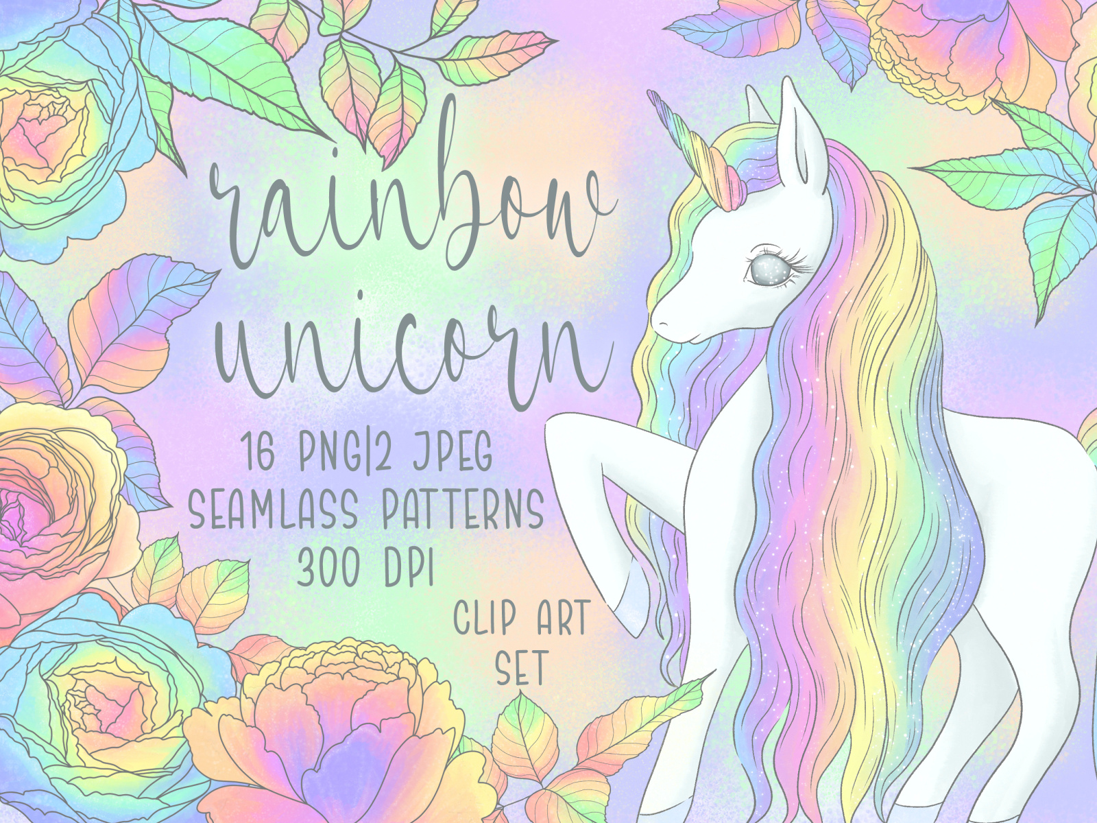 Rainbow unicorn clipart bundle by Nataliya Khromova on Dribbble
