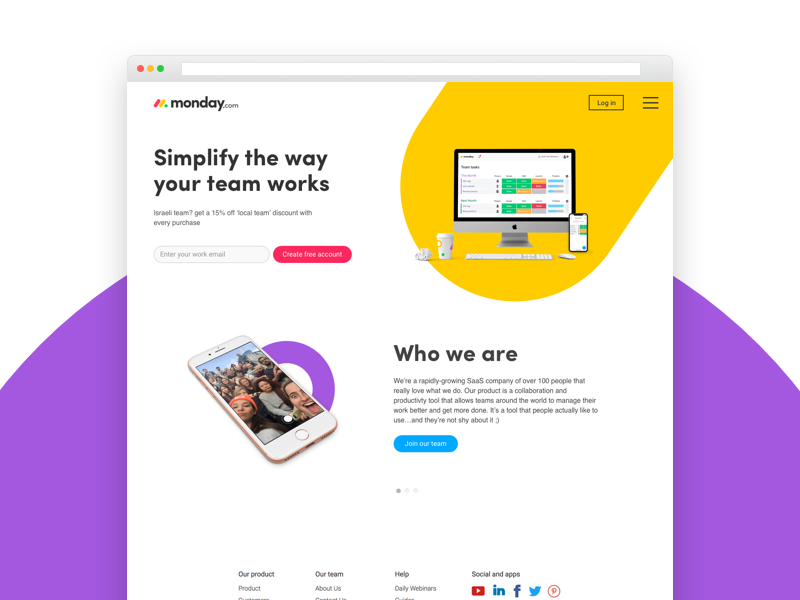 monday.com landing page by monday.com on Dribbble