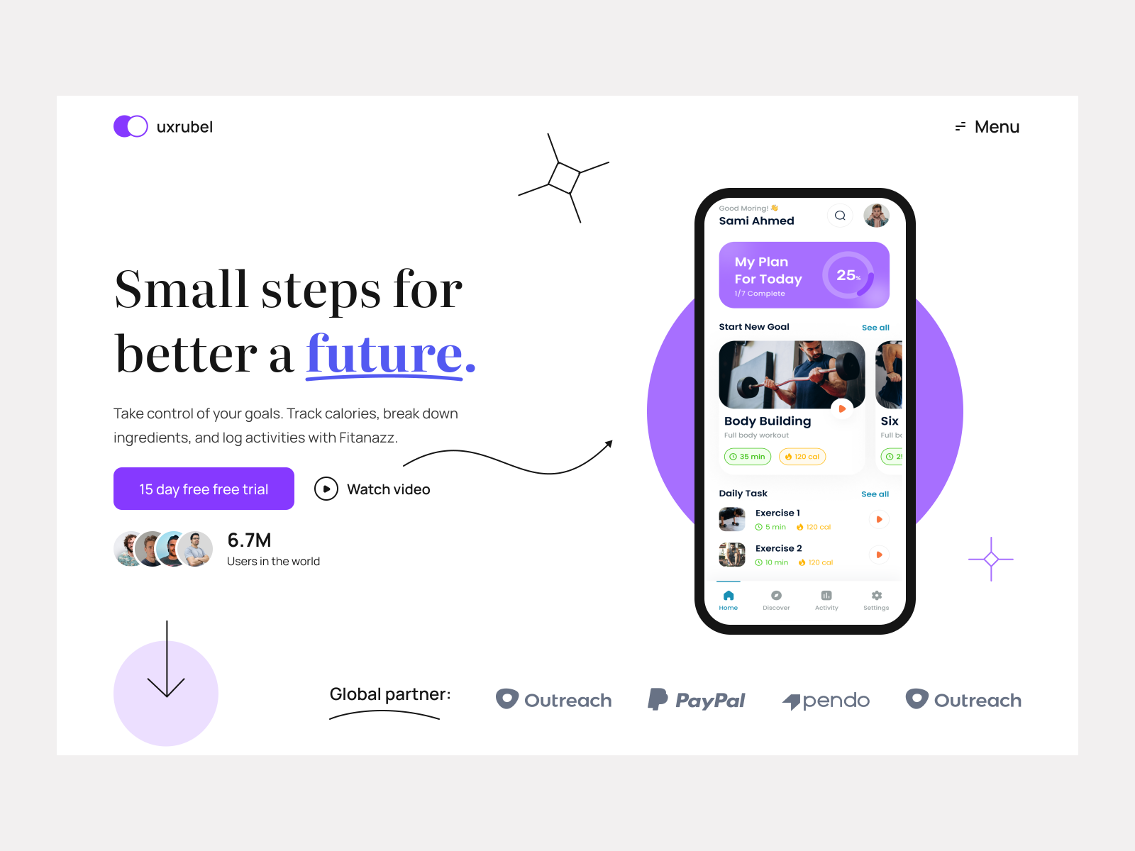 Mobile app landing page by Rubel Hosen on Dribbble