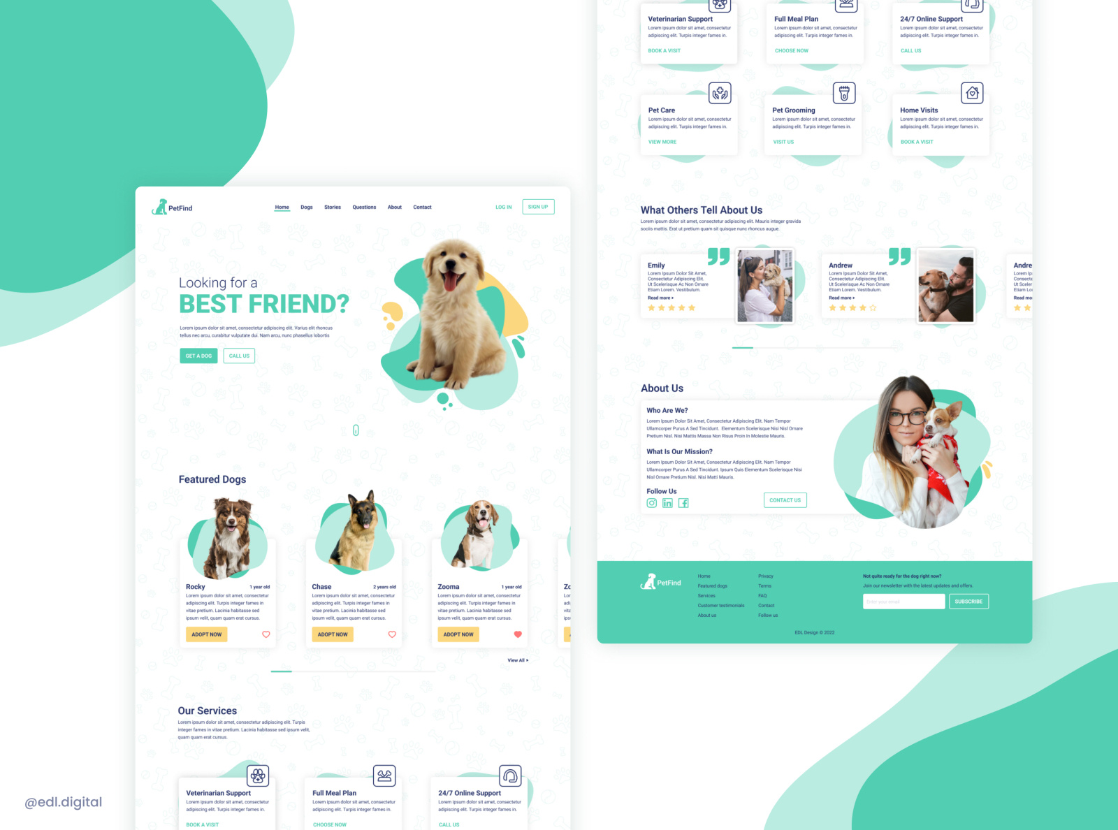 Landing page for a pet adoption website by Edgars L. on Dribbble