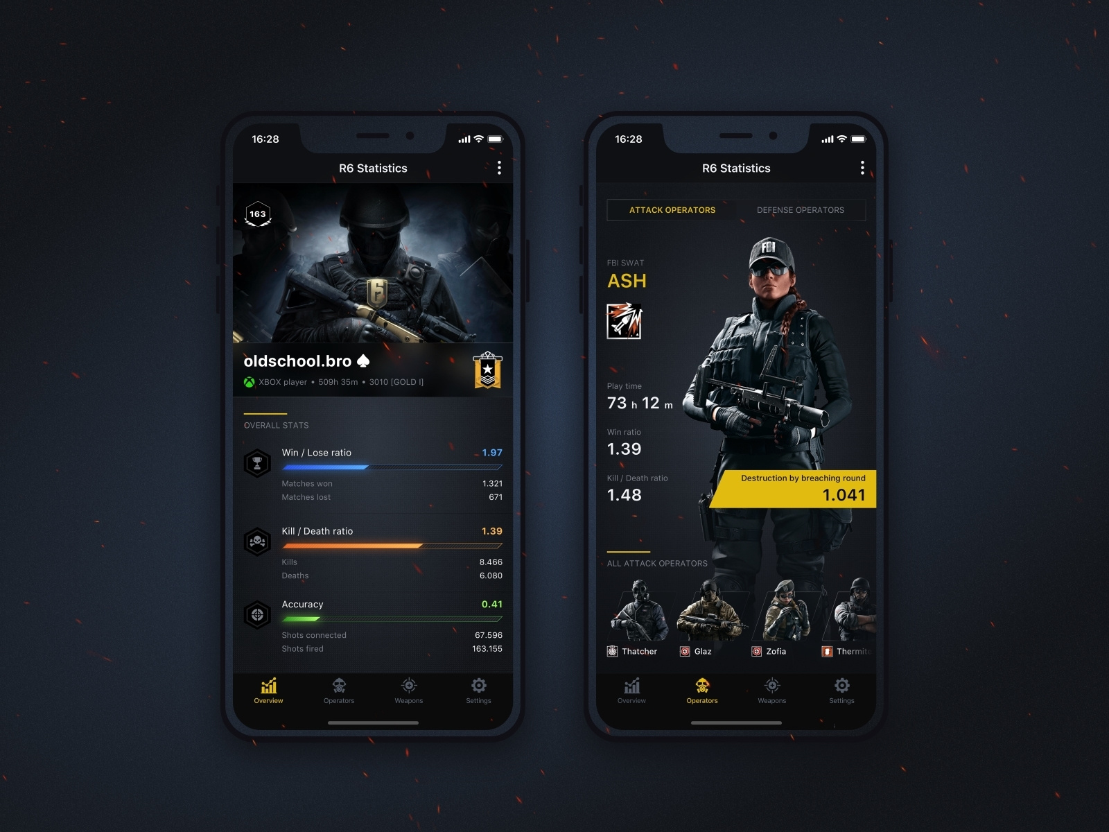 Gaming iOS app design Rainbow Six Siege statistics by Yevhen Havrylenko ...