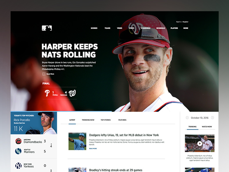 MLB.com Redesign | Concept by Matt Herrmann on Dribbble