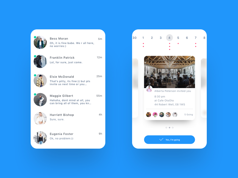 Direct Message & Event Calendar by Shuzi Cao on Dribbble