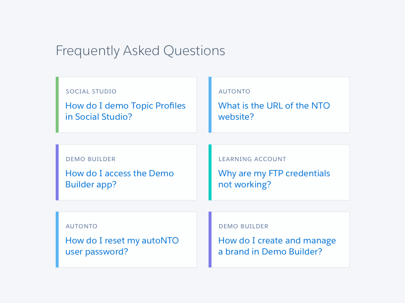 Card Layout - FAQ Articles by Malena Zook for Salesforce R+D on Dribbble