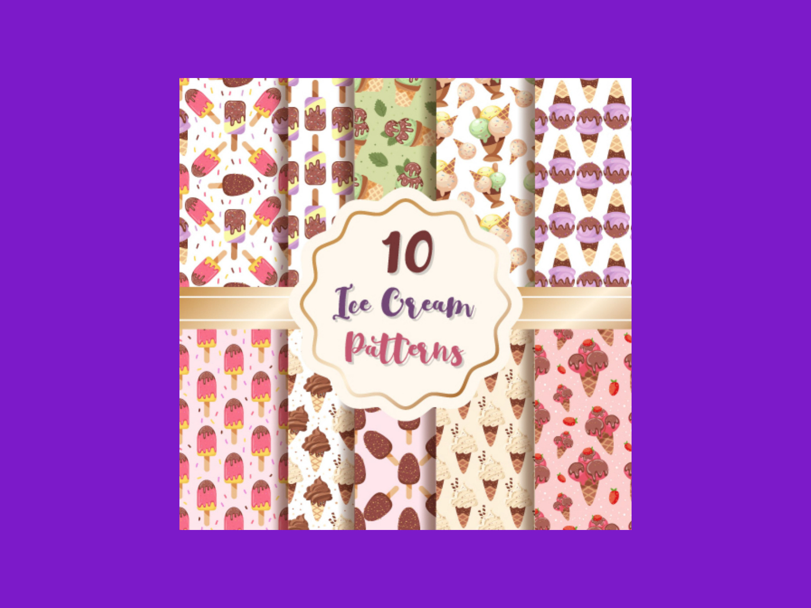 Ice Cream Patterns Digital Paper Set by MasterBundles on Dribbble