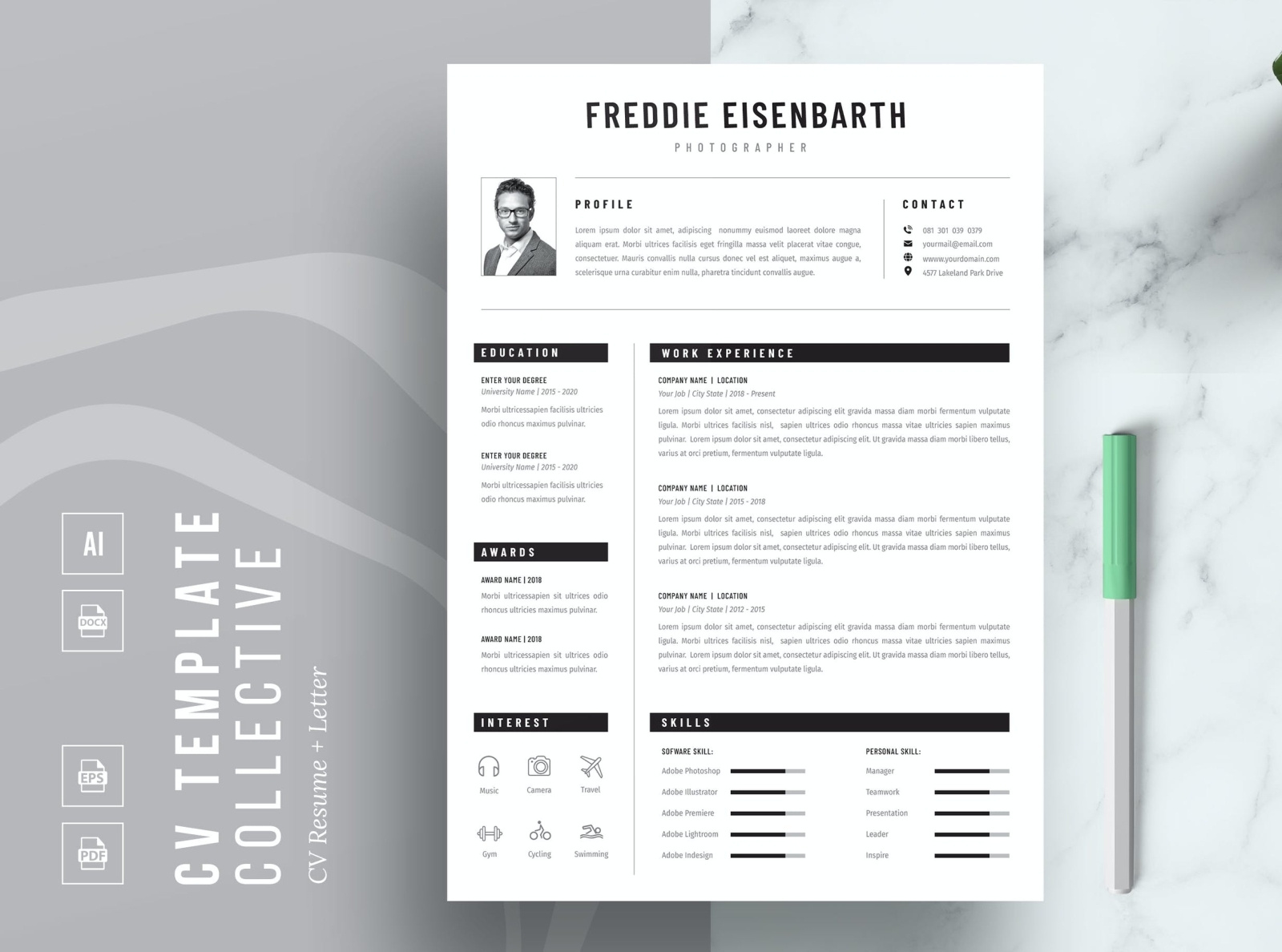 Professional CV Template | Resume by ResumeTemplates on Dribbble
