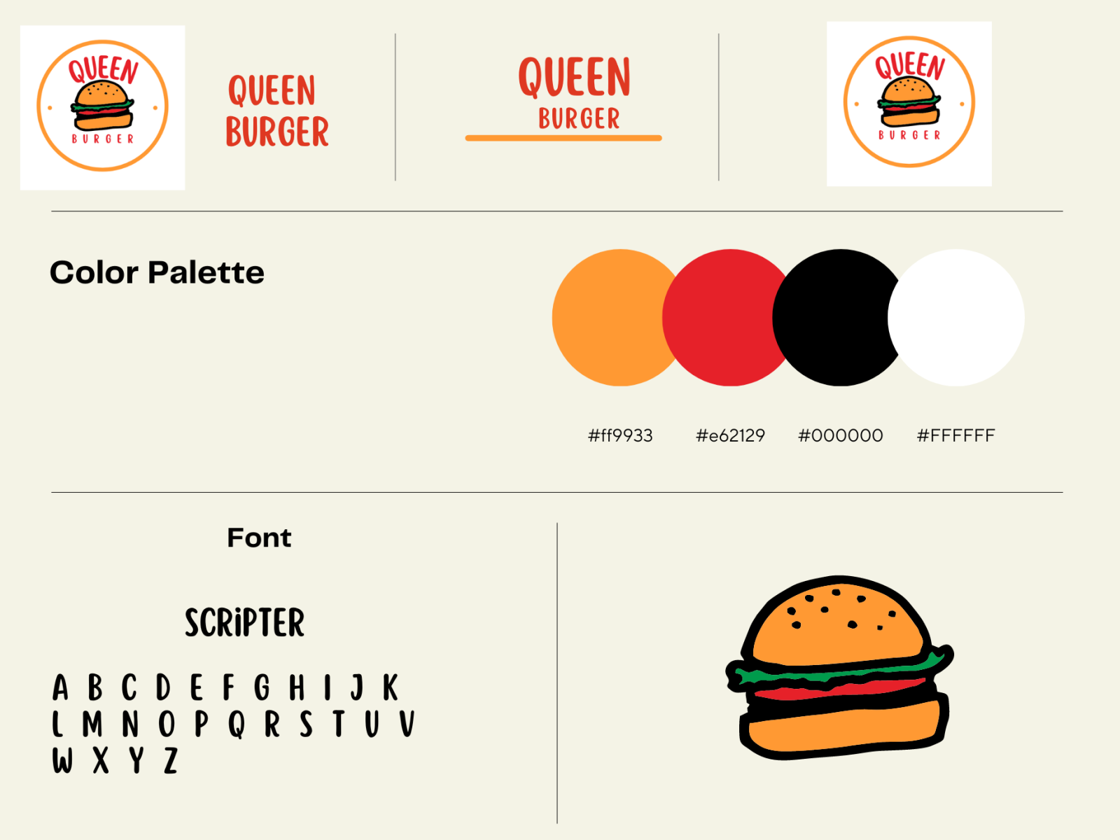 Queen Burger branding board by Natasha Williams on Dribbble