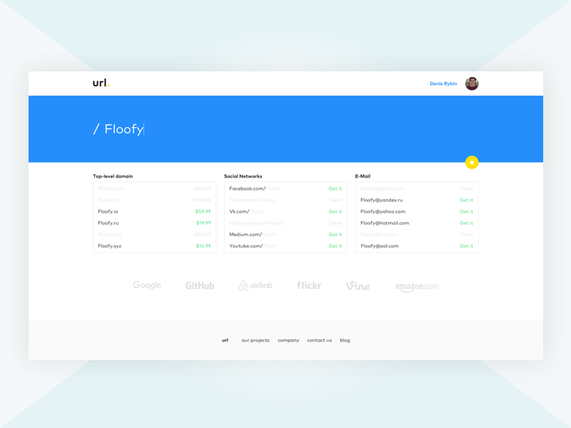 Web Site That Helps You Find Free Url by Denis Rybin on Dribbble