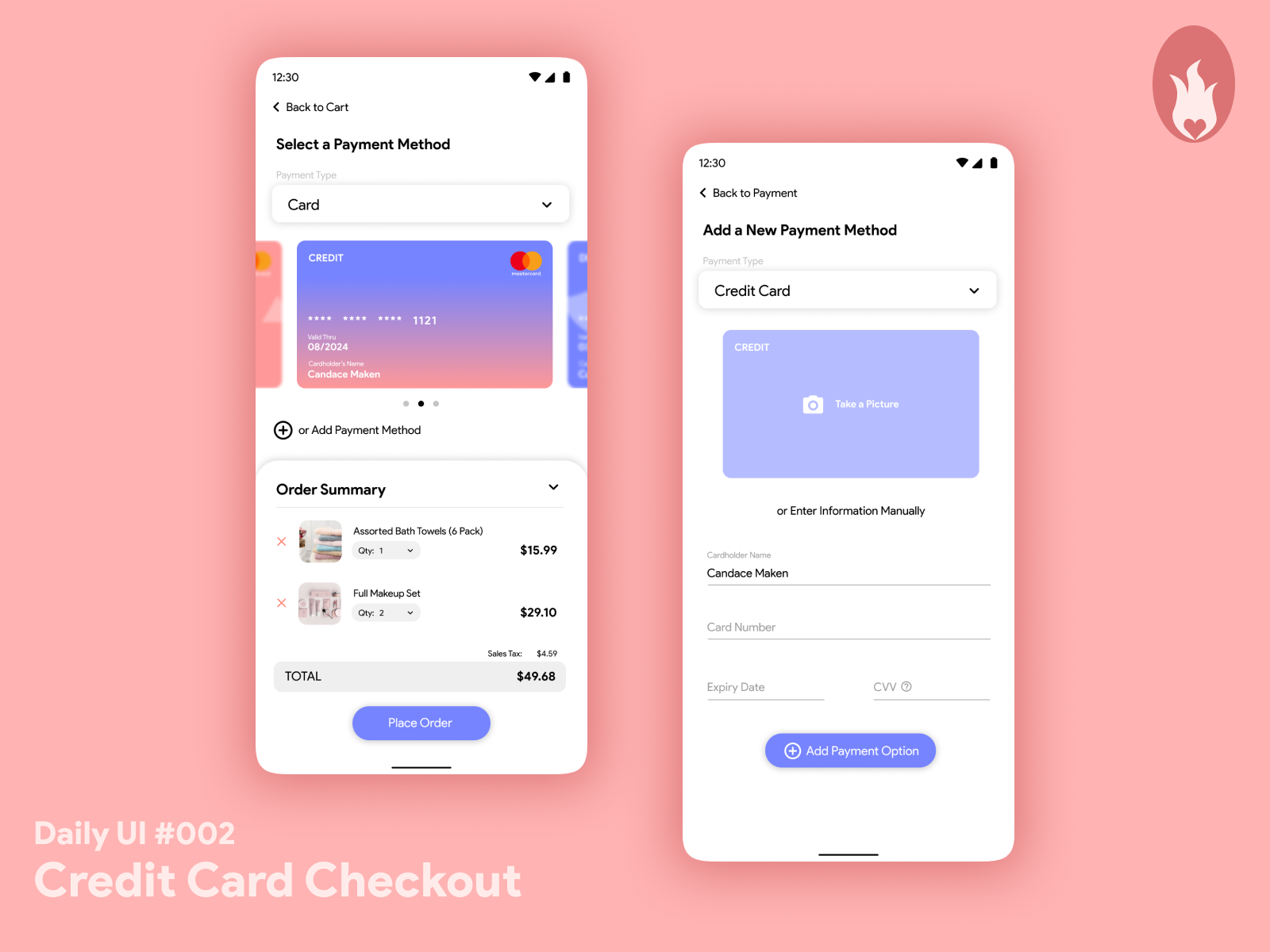 Daily UI #002: Mobile Credit Card Checkout by Arthi Krishna on Dribbble
