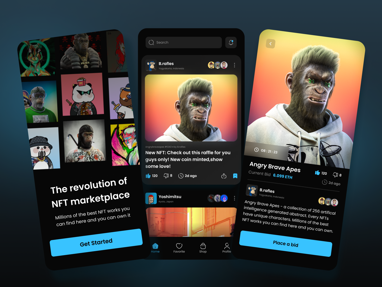 NFTs Marketplace mobile apps with dark mode by Sahrul A. on Dribbble