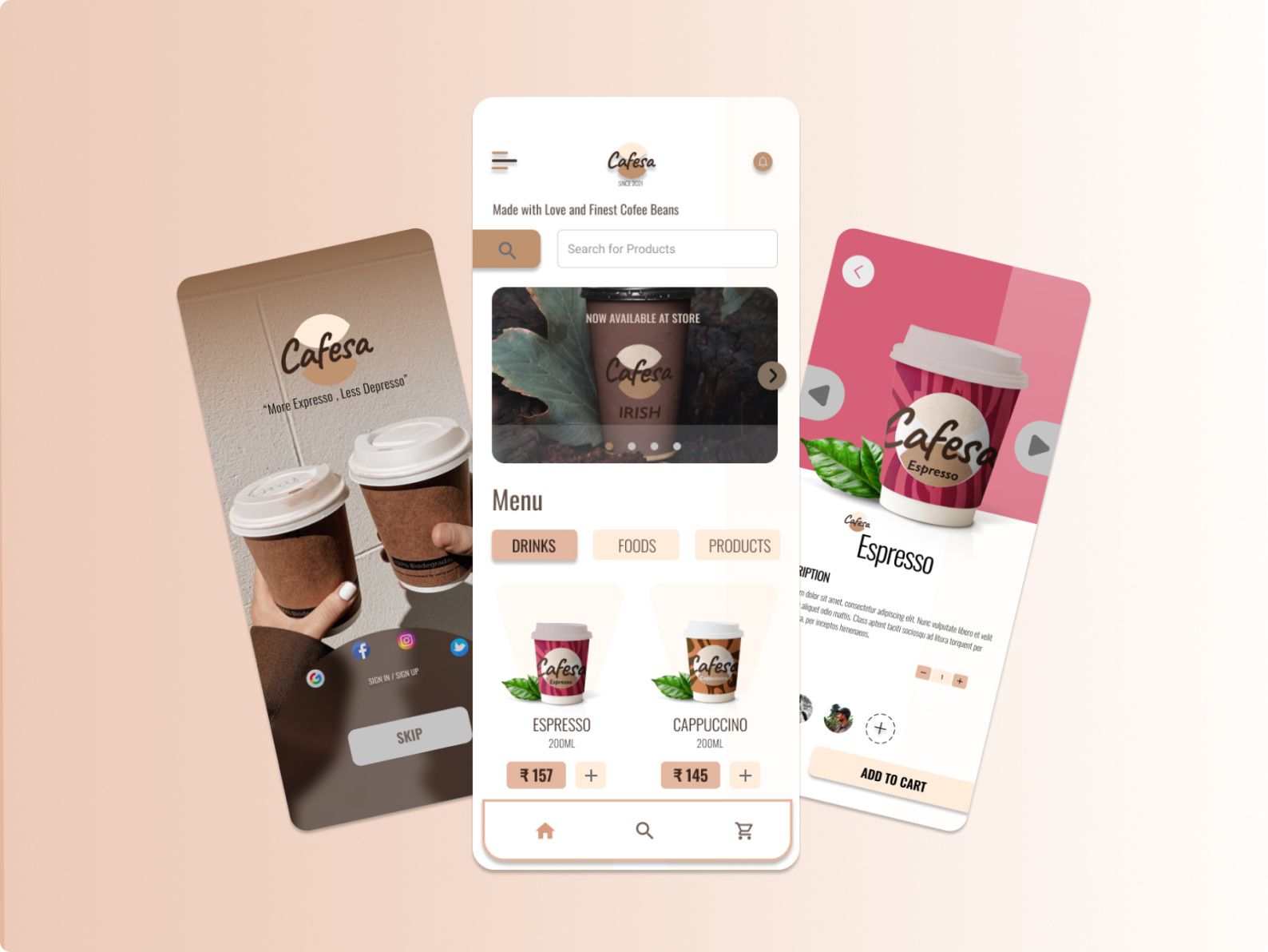 Cafe App UI by Baesil on Dribbble