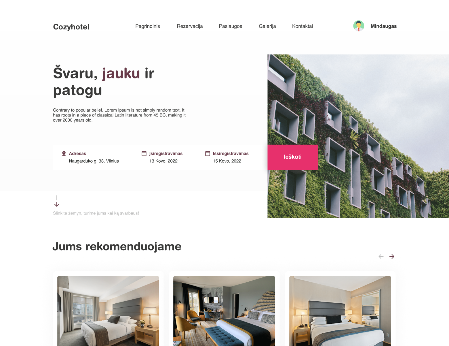 Main page - Hotel website by Vilius Jakumas on Dribbble