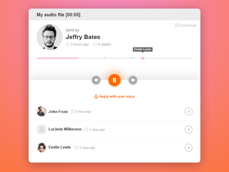 UI of a voice message record by Stepan Dihich on Dribbble