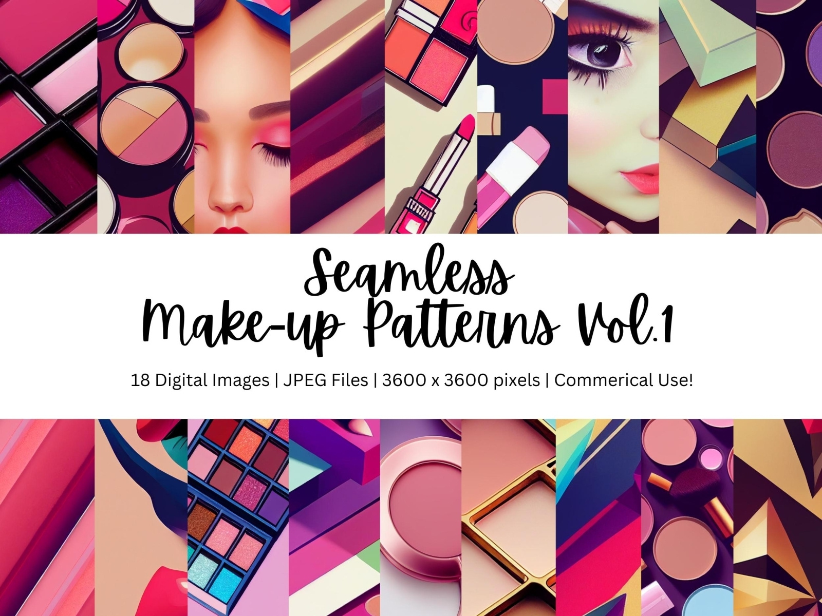 18 Seamless Make-up Patterns Vol.1, Cosmetics Background Pattern by ...