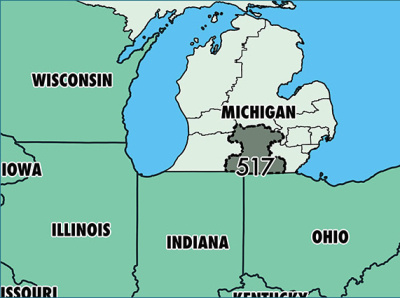 517 Area Code Map