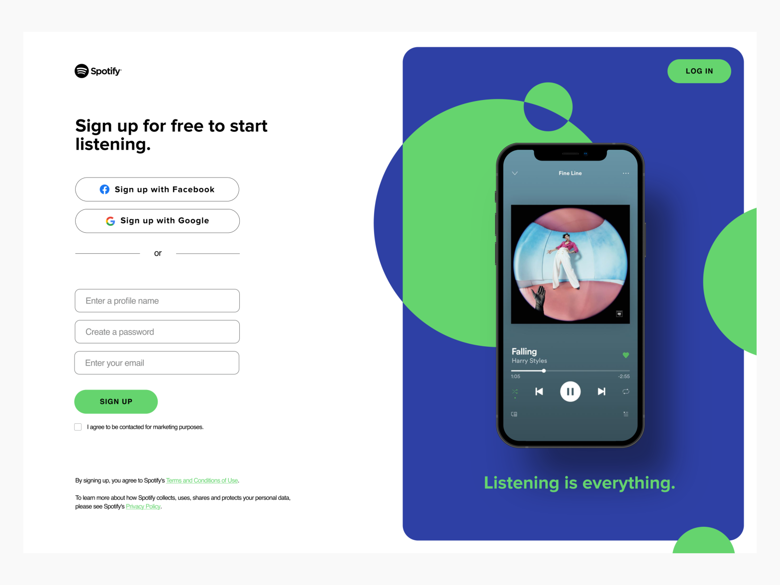 Sign up page — Spotify redesign by Olga on Dribbble