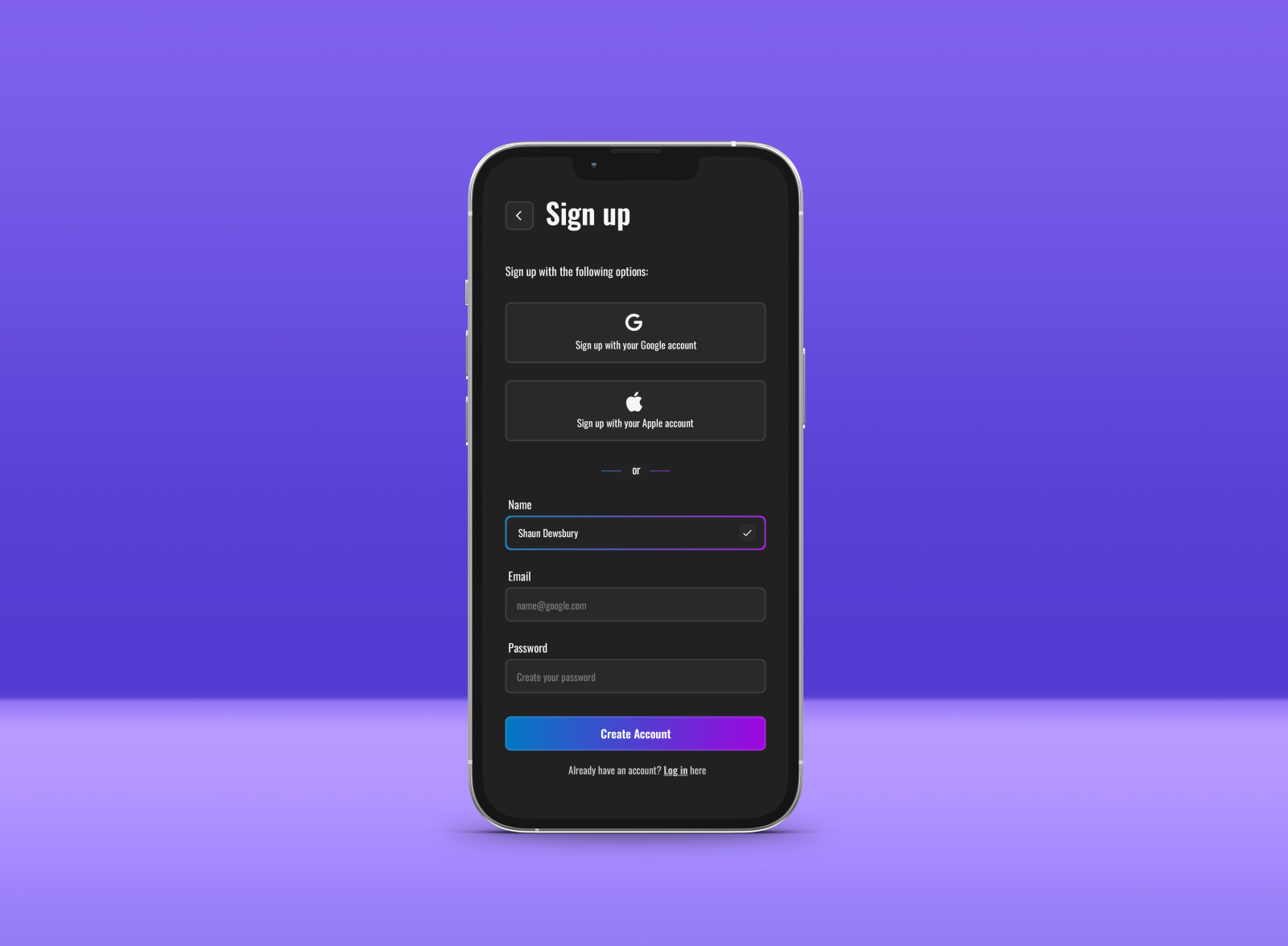 001 - UI Daily Challenge - Sign Up by Shaun Dewsbury on Dribbble