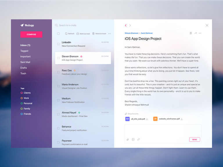 Exploration - Fluent Mail UI by Sami 🏀 on Dribbble