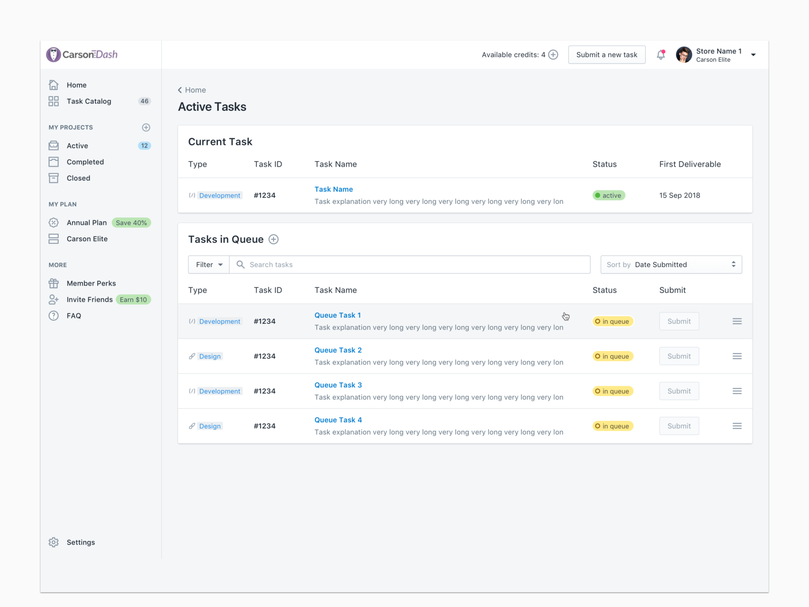 Web app active tasks by Gercek Armagan on Dribbble