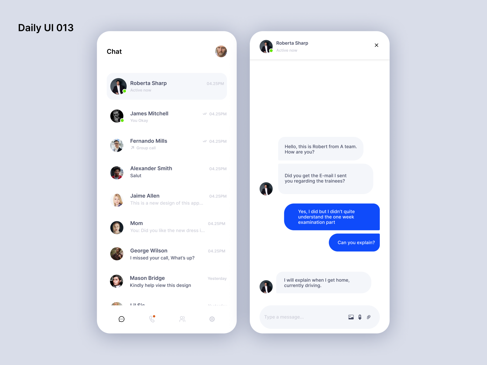 Daily UI 013 - Direct Messaging App by Mercy Sholuade on Dribbble
