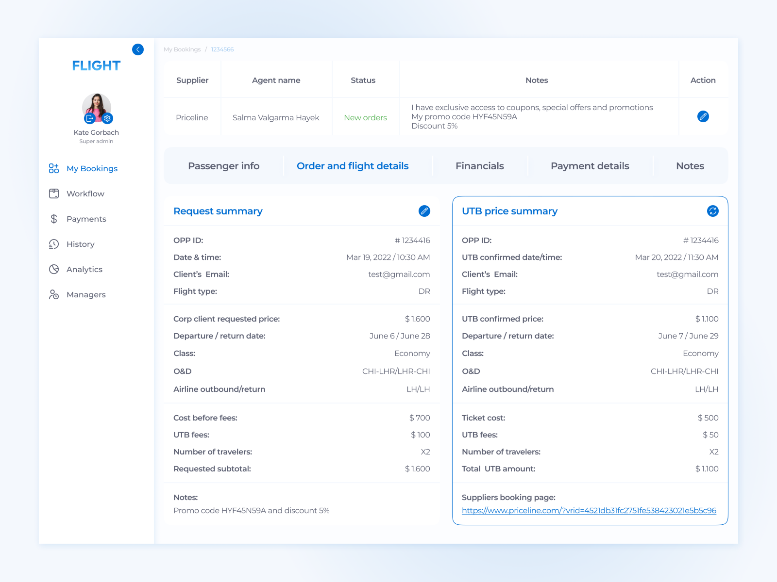 Manager CRM for premium flights booking platform design by ExtBel on Dribbble