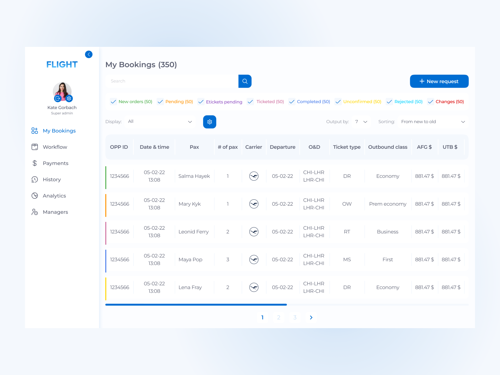 Manager CRM for premium flights booking platform design by ExtBel on Dribbble