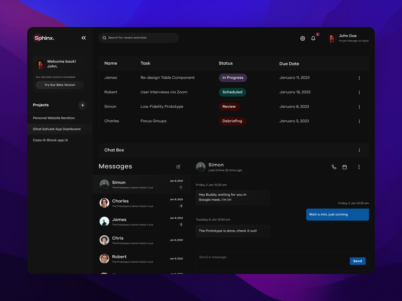 Task Management & Chat UI Dashboard by Anas Bin Zia on Dribbble