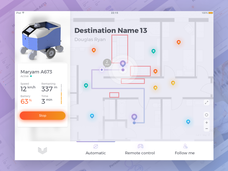 Robot onboard interface / Destination Screen by Iuliia Saniuk on Dribbble