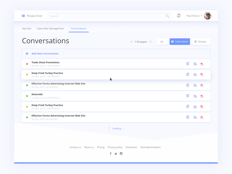 Dashboard Conversations Page for Chat Bot by Iuliia Saniuk on Dribbble