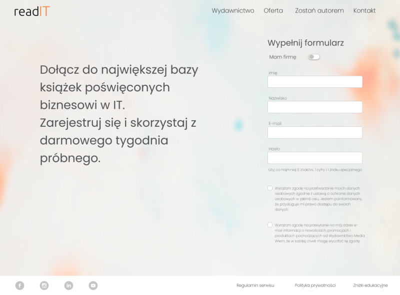 ReadIt - main page (register form) by Wiktoria on Dribbble