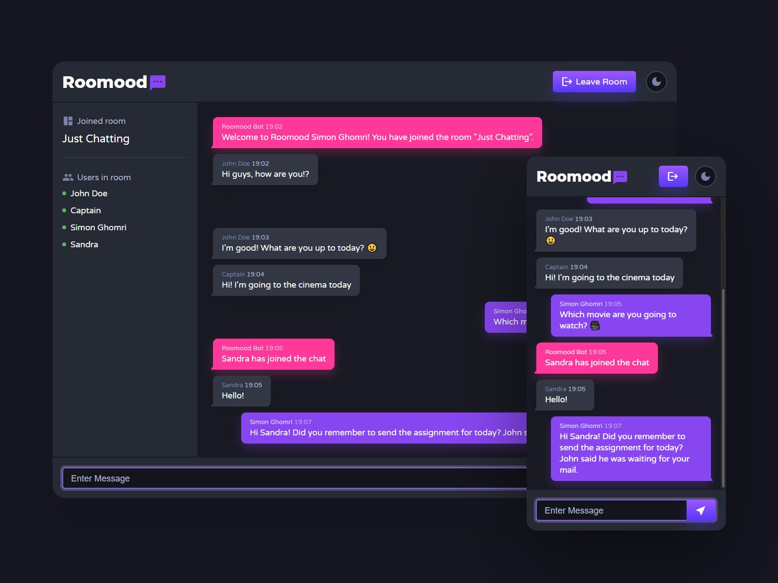 Roomood Chat App (Dark Mode) by Simon Kallehave Ghomri on Dribbble
