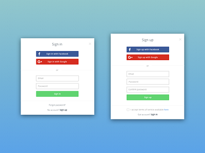 Sign in/Sign up modals by Dawid Cedrych on Dribbble