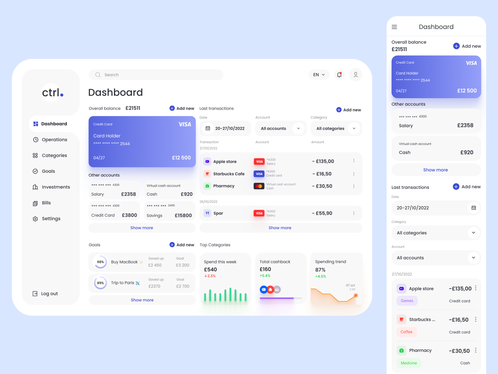 CTRL - Finance Web Service by Anastasiia Miakshylo on Dribbble