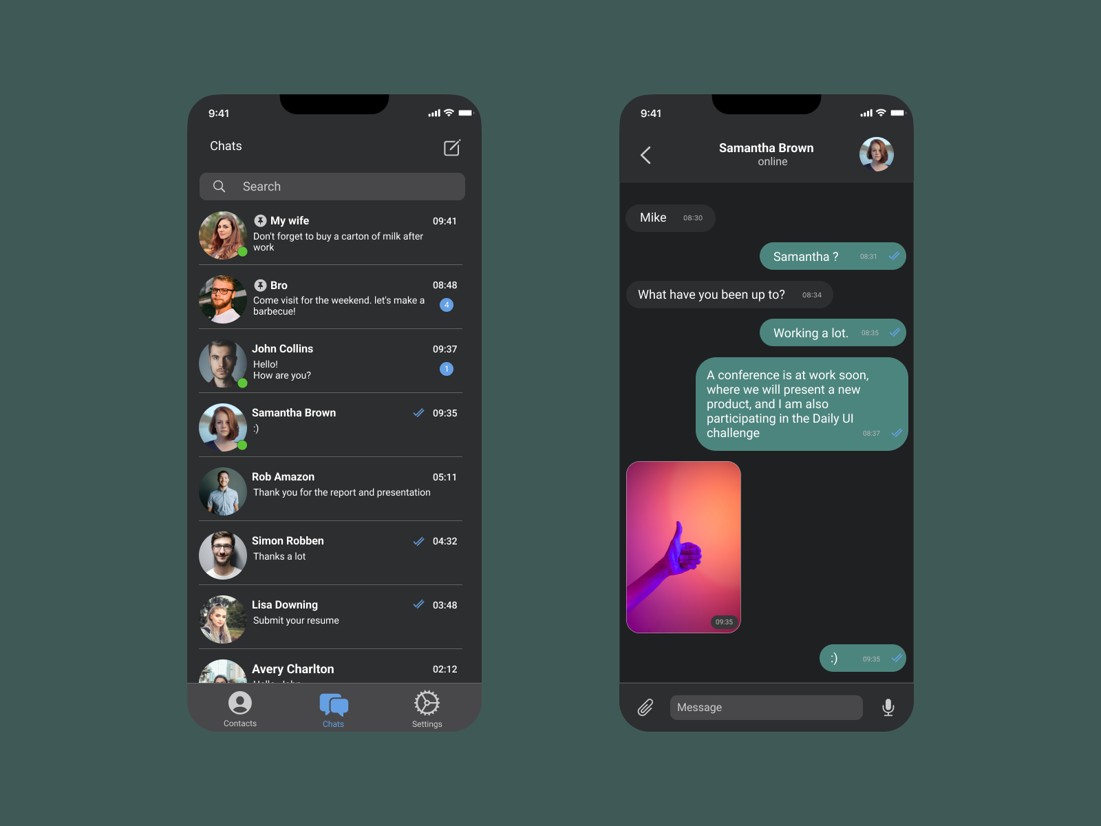 Mobile App - Messenger (Daily UI, Day 13) by Pavel Koretskiy on Dribbble