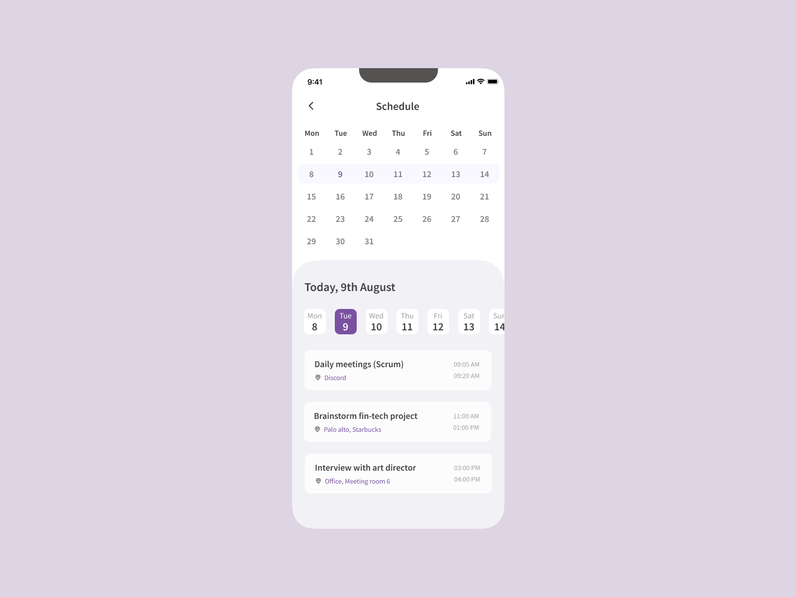 Daily UI - Schedule by Pavel Koretskiy on Dribbble