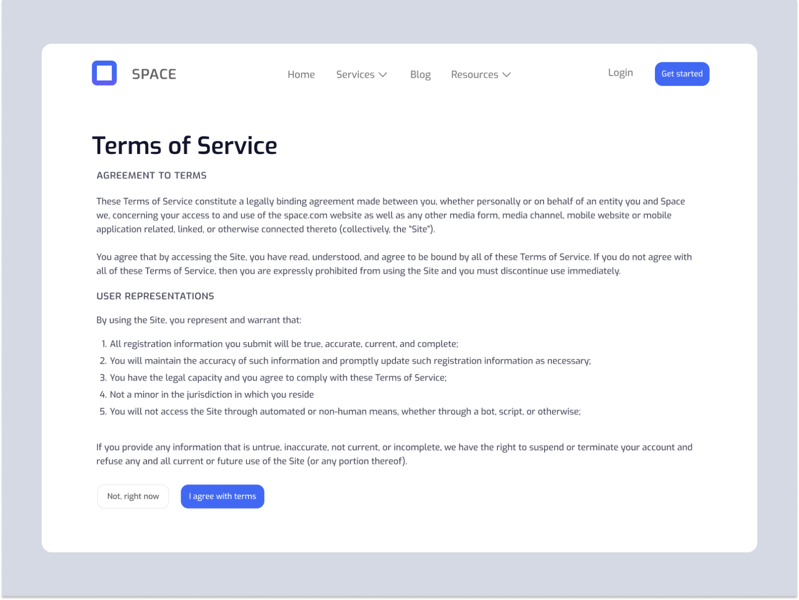 Daily UI - Terms of service by Pavel Koretskiy on Dribbble