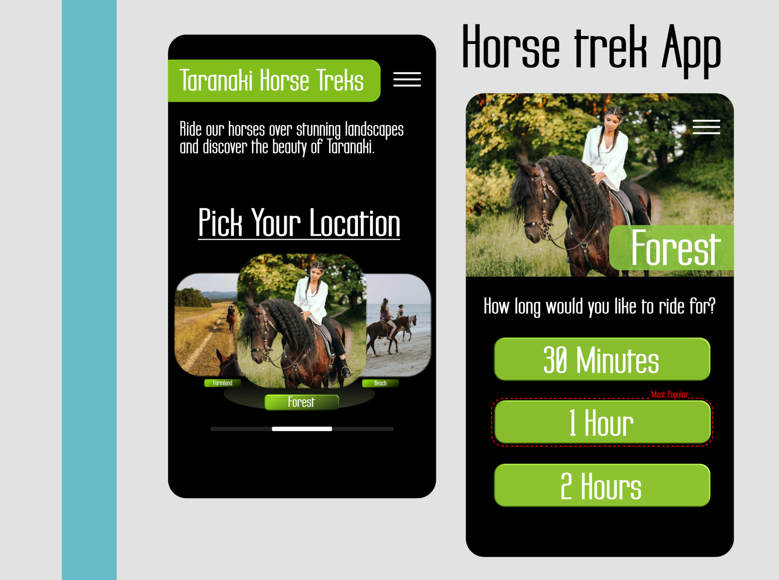 Taranaki Horse Treks app design by Jade Pearce-young on Dribbble