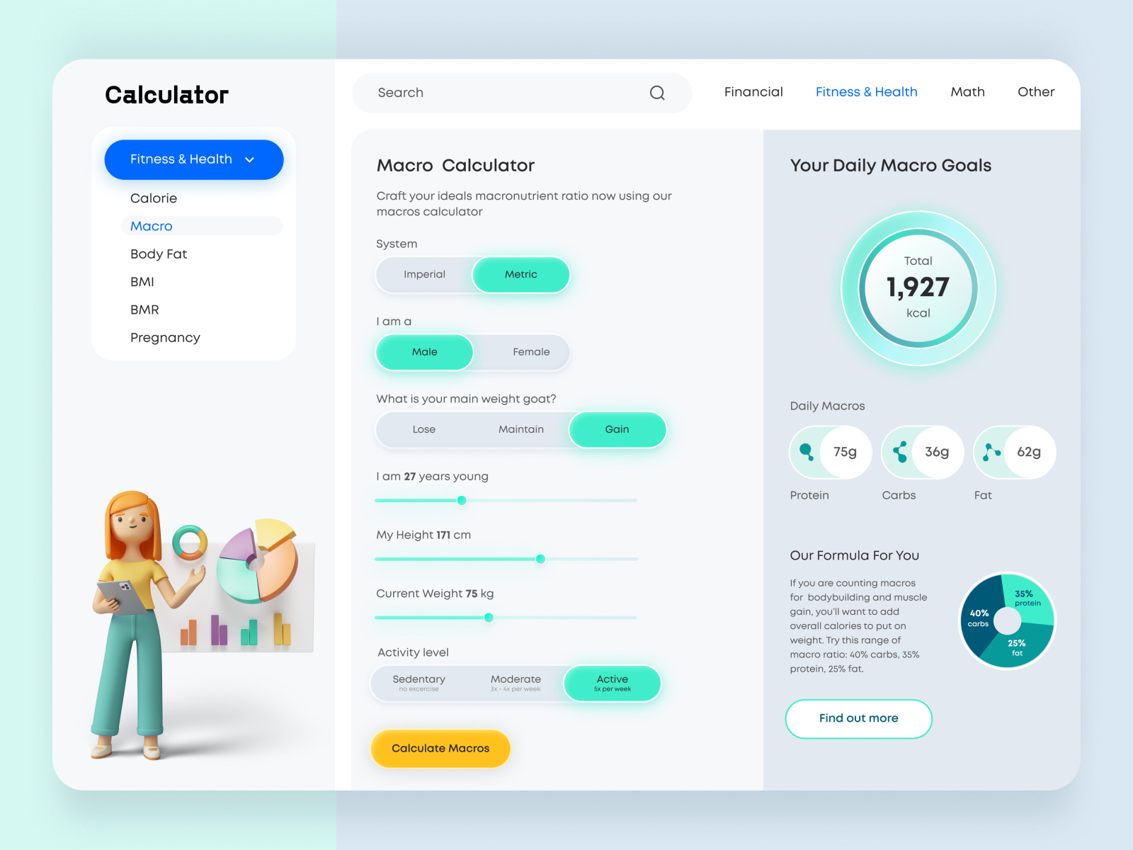 Macro Calculator | Daily UI Challenge 004 by Anastasiia on Dribbble
