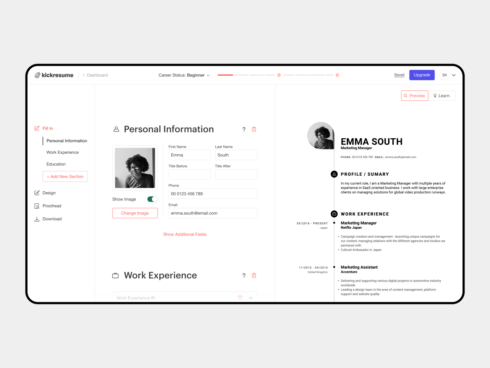 Kickresume Editor by Simon Krivda on Dribbble