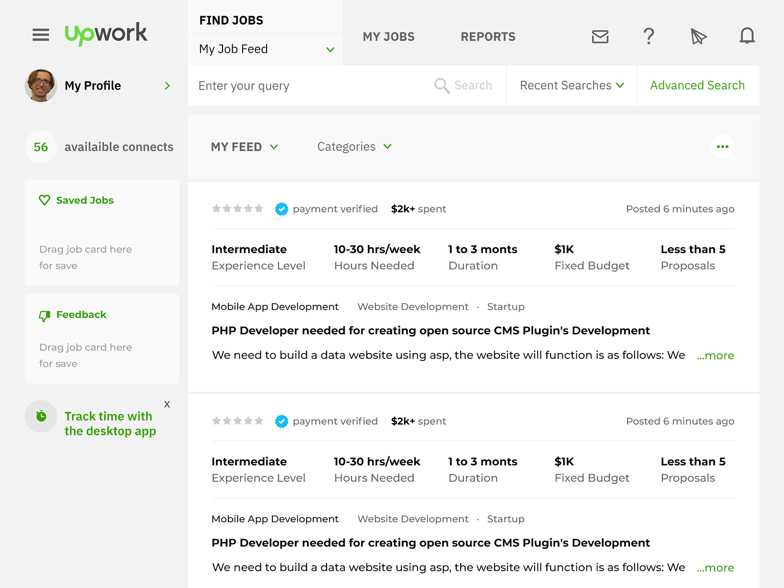UpWork Interface Refactoring by Alexander Matyukh on Dribbble