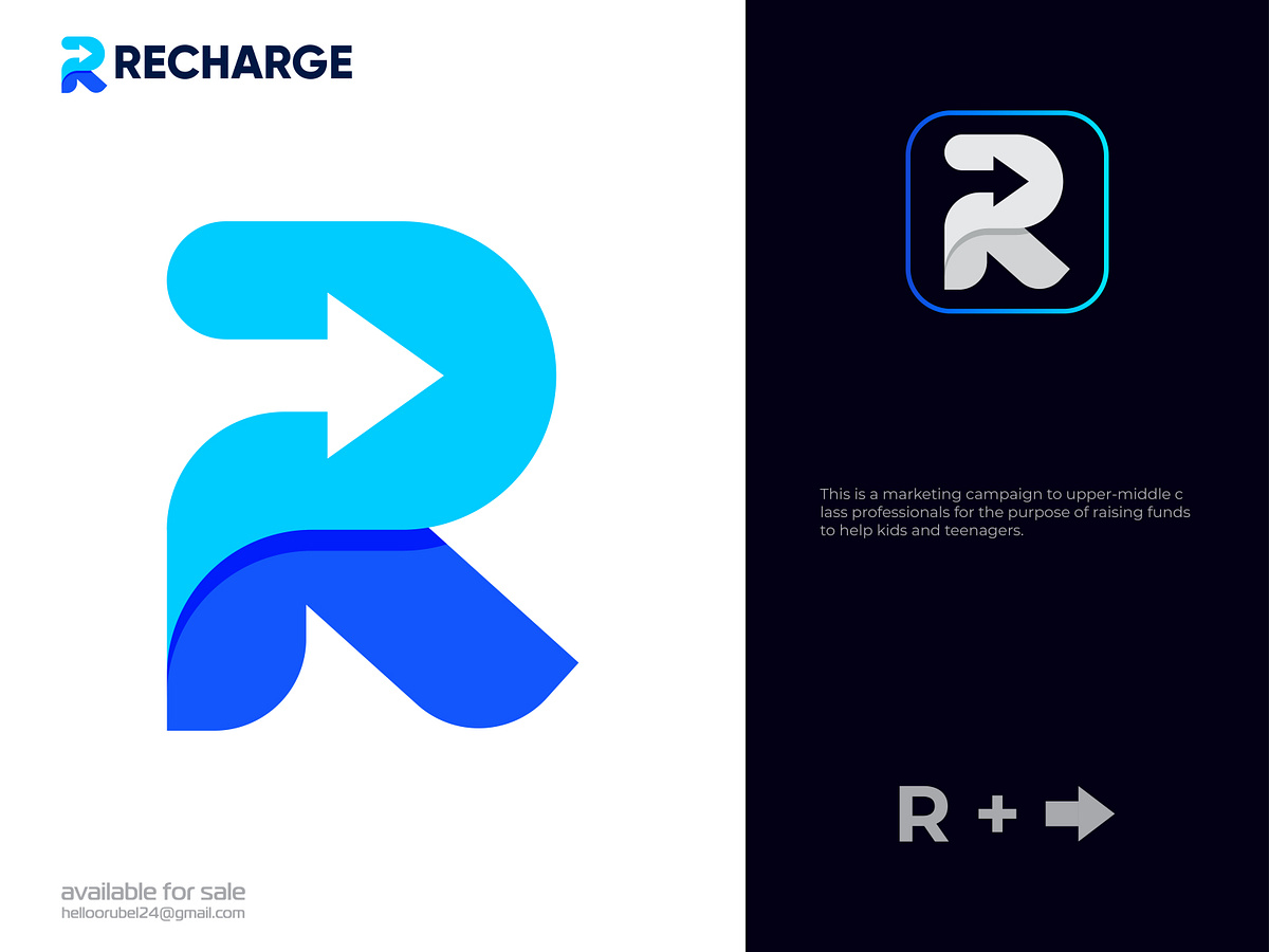 Recharge - R letter + Arrows Logo Design by Rubel Hossen | Logo ...