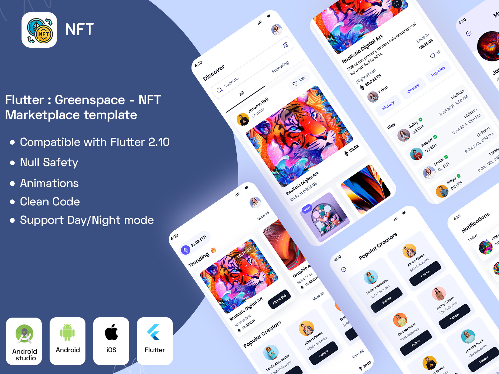 Flutter : Greenspace - NFT marketplace App template by Template Villa on Dribbble